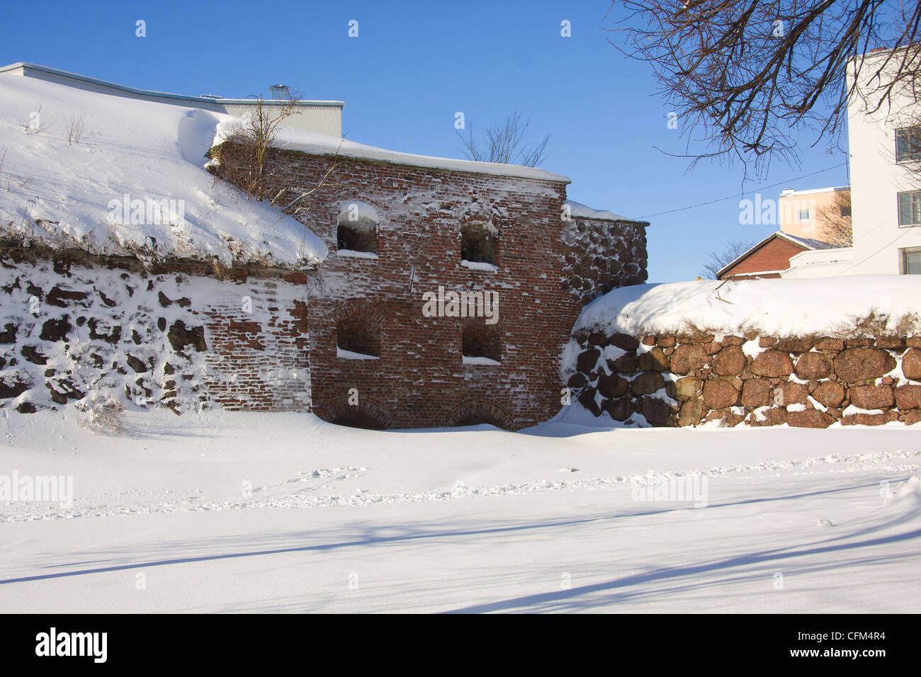Russia, Vyborg, Viipuri, bastion Pantserlaks, winter, snow Stock Photo ...