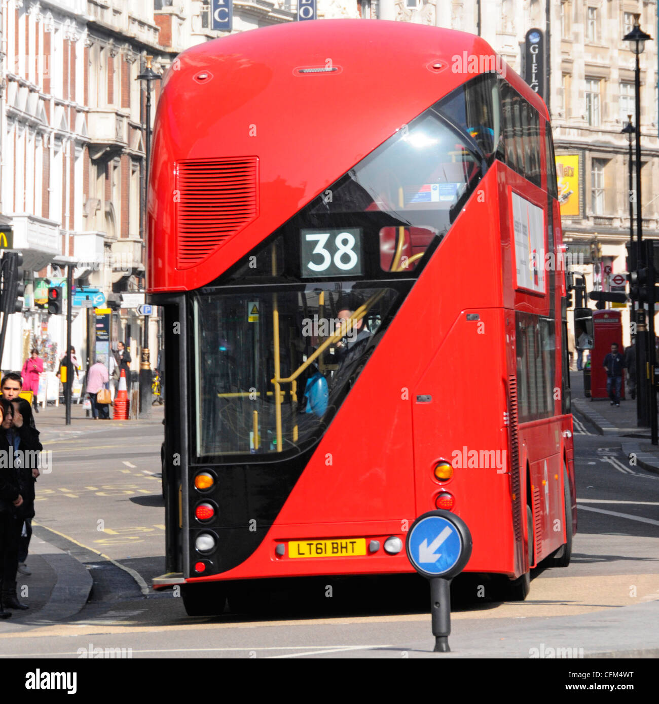 Rear view staircase double decker red London bus variously referred to ...