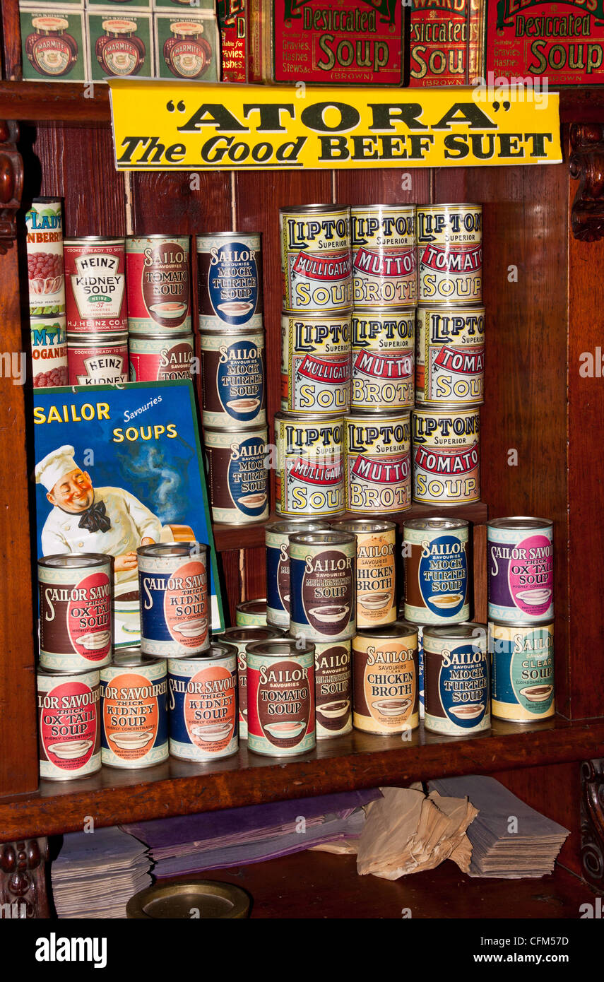 Tinned food and produce from a bygone era, old fashioned style general ...