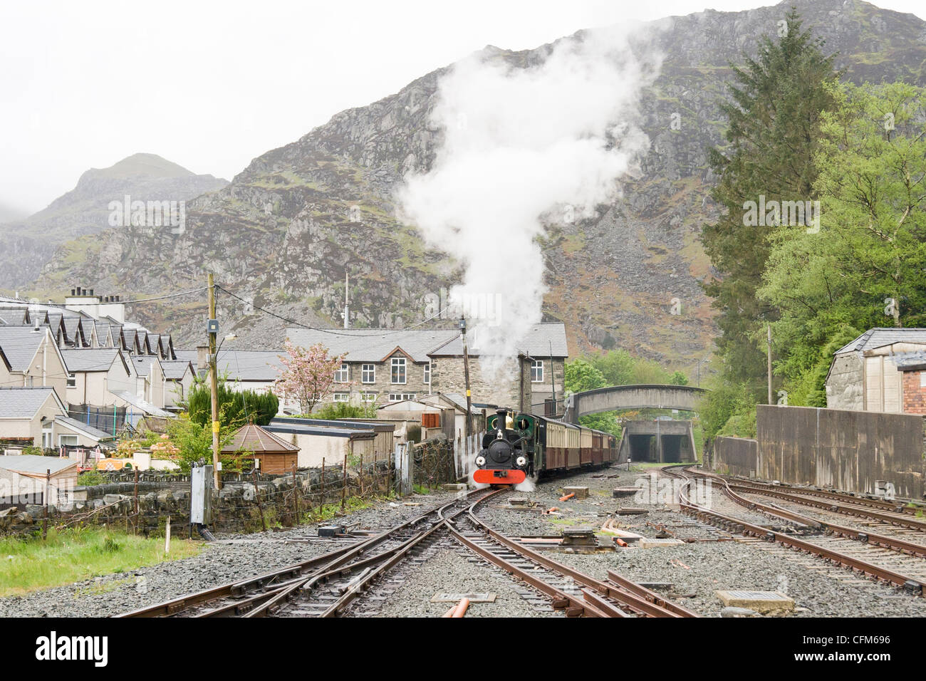 Steam locomotive pulling a passenger train on the Blaenau Ffestiniog Railway Stock Photo - Alamy