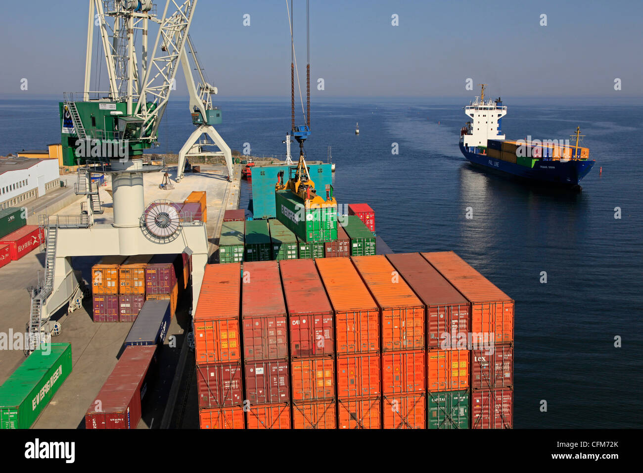 Containers at the harbour of Arhus, Smaland, Sweden, Scandinavia ...