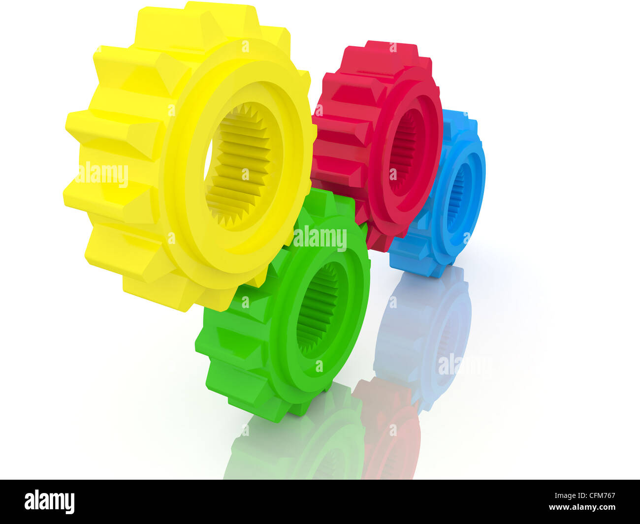 colors gear on white background with reflections Stock Photo - Alamy