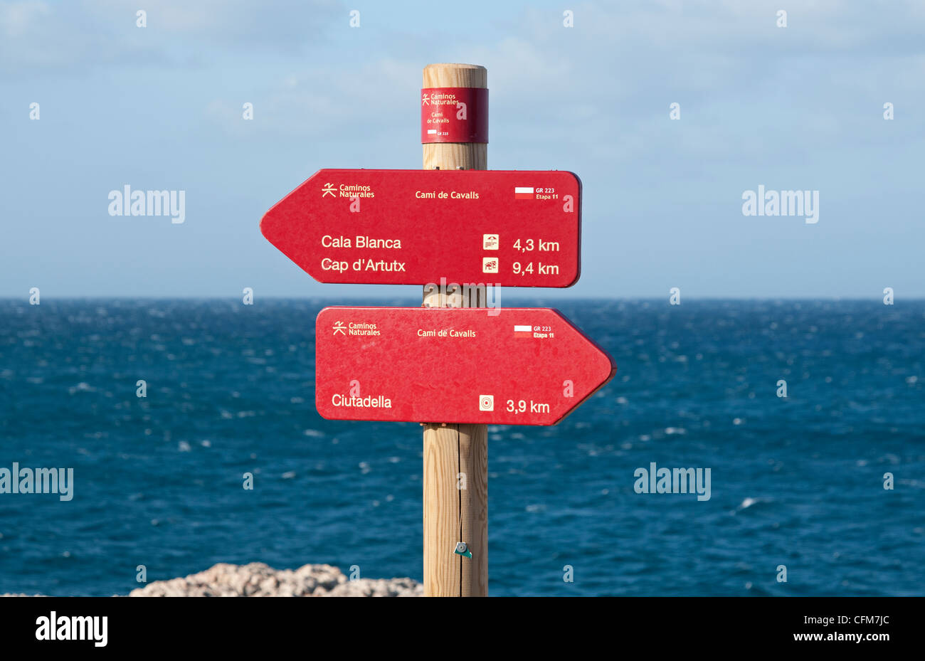 A walkers sign post on the Cami De Cavalls 14th century coastal ...