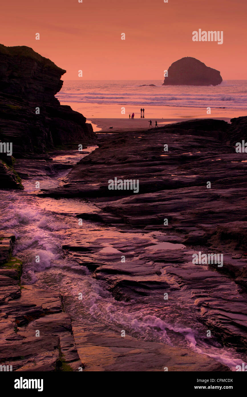 Sunset, Trebarwith Strand, Cornwall, England, United Kingdom, Europe ...