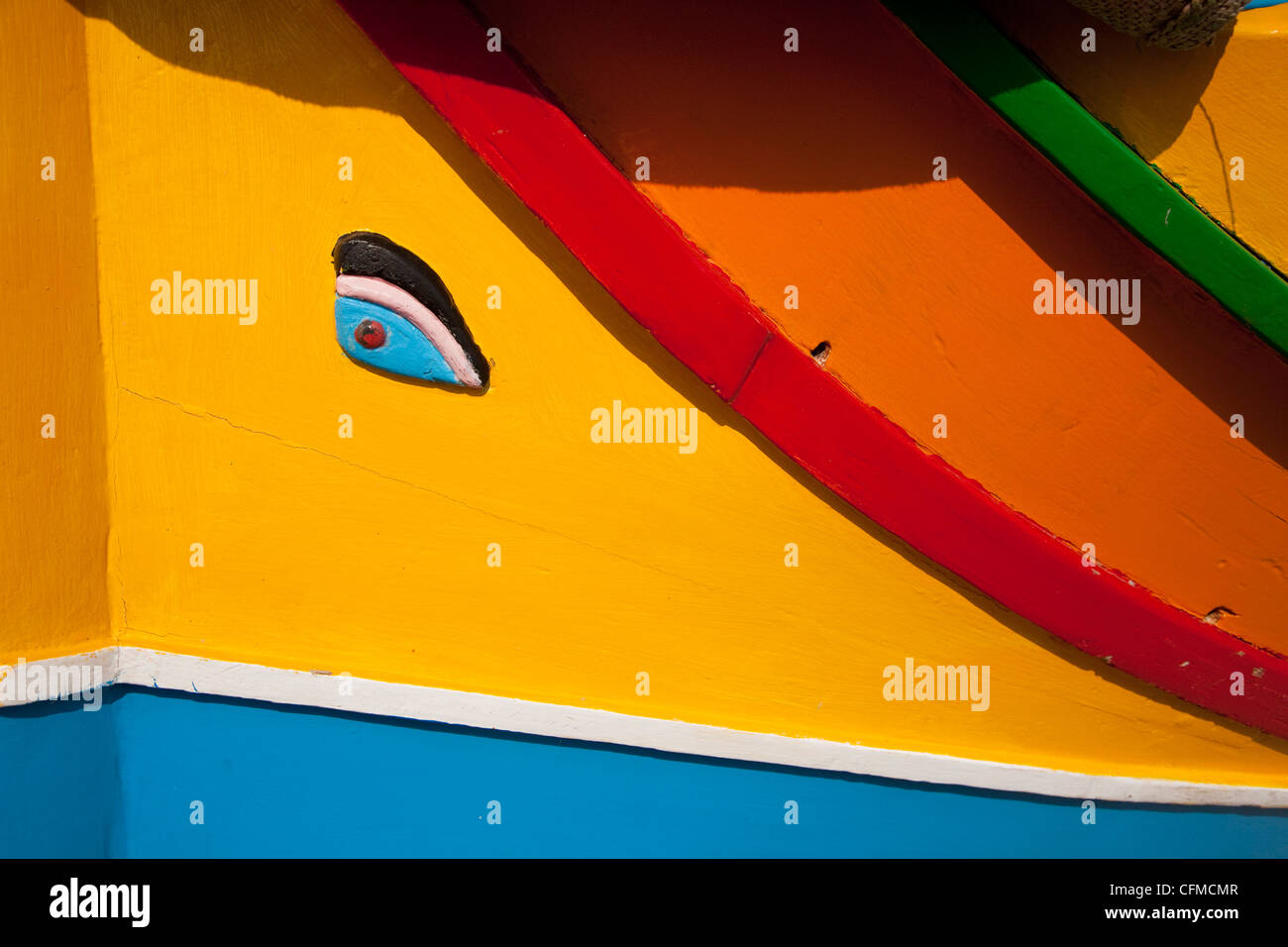 Close-up of Eye of Osiris on fishing boat, Marsaxlokk, Malta ...