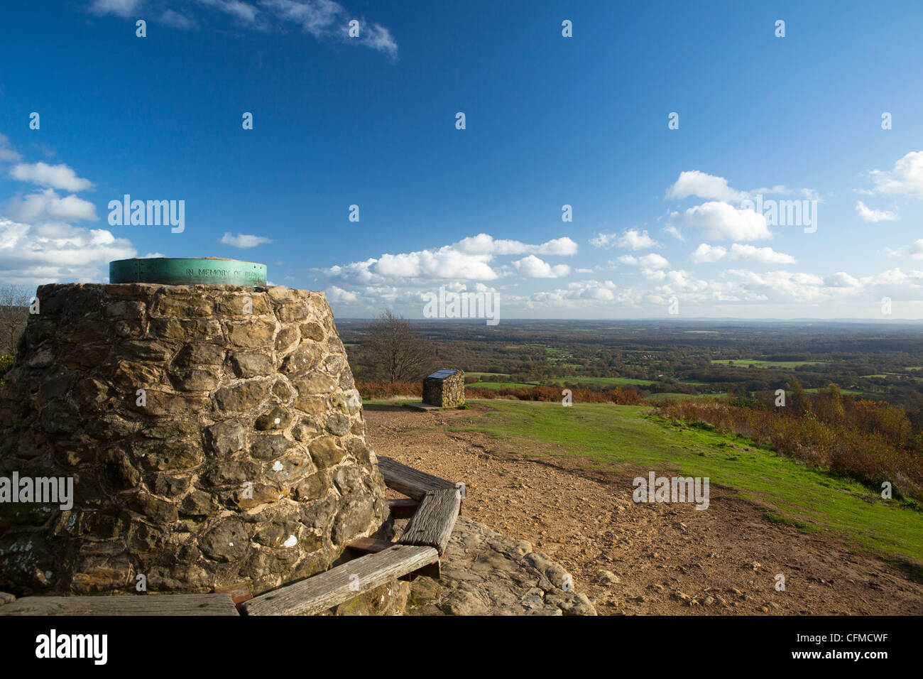 View south from cairn at the top of Holmbury Hill, Surrey Hills, Surrey ...