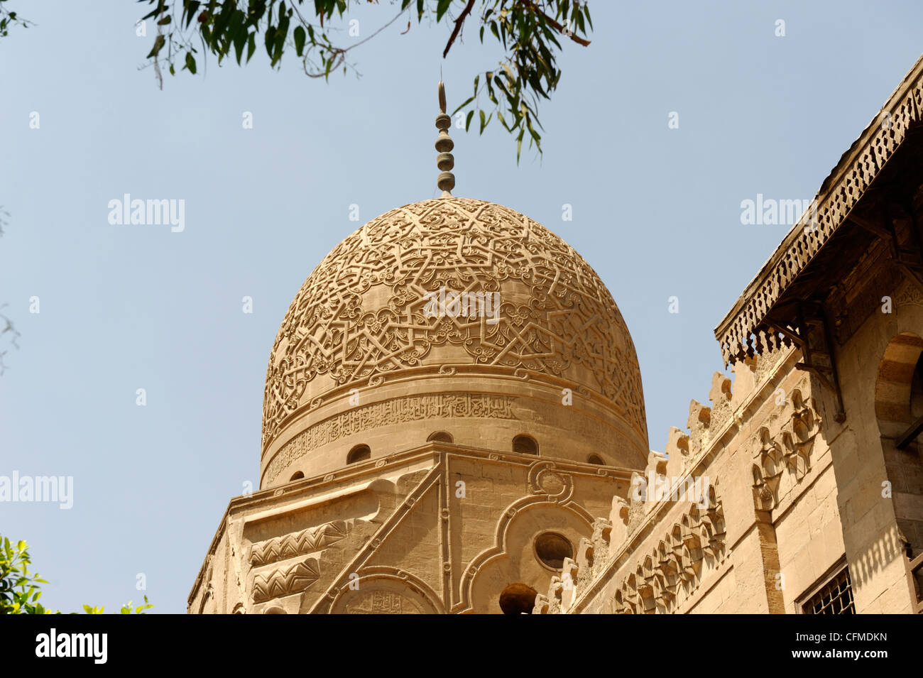 Cairo. Egypt. View of the intricately carved stone Islamic dome of the ...