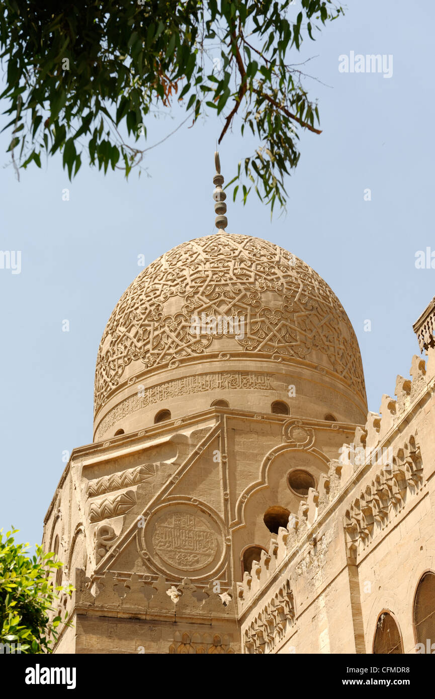 Cairo. Egypt. View of the intricately carved stone Islamic dome of the ...