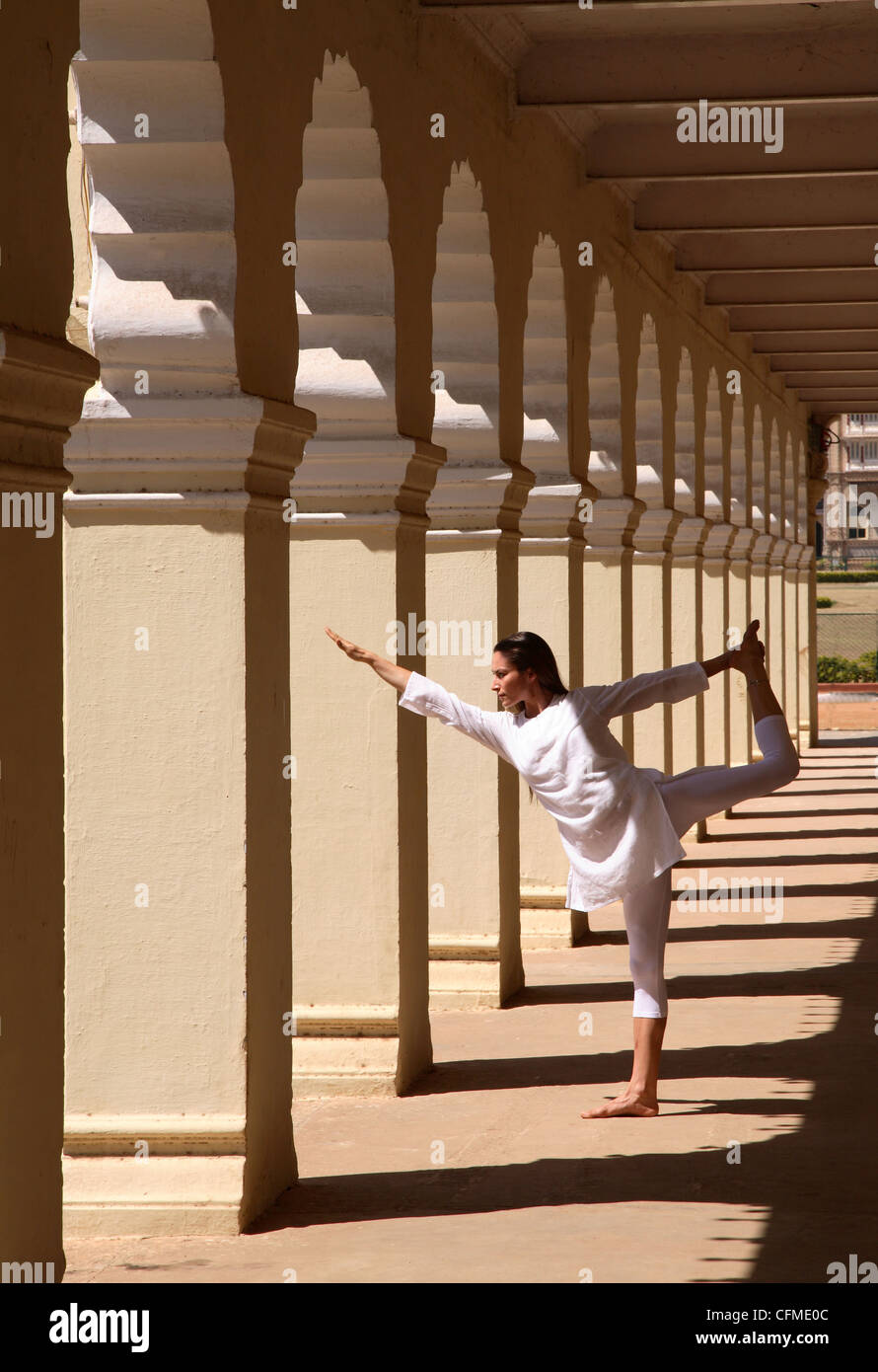 Yoga inside the courtyard of Mysore Palace, Karnataka, India, Asia ...