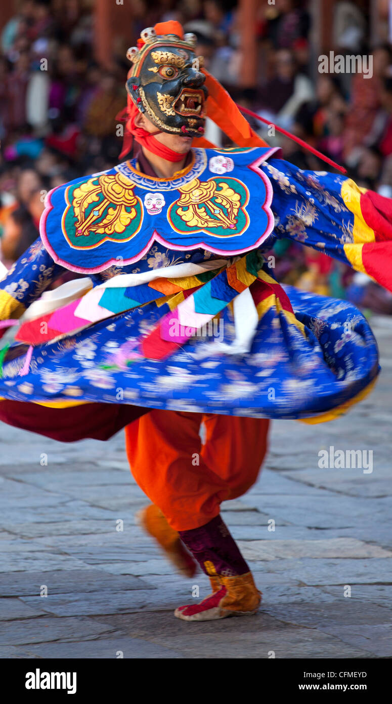 Monks performing traditional masked dance, Wangdue Phodrang (Wangdi ...