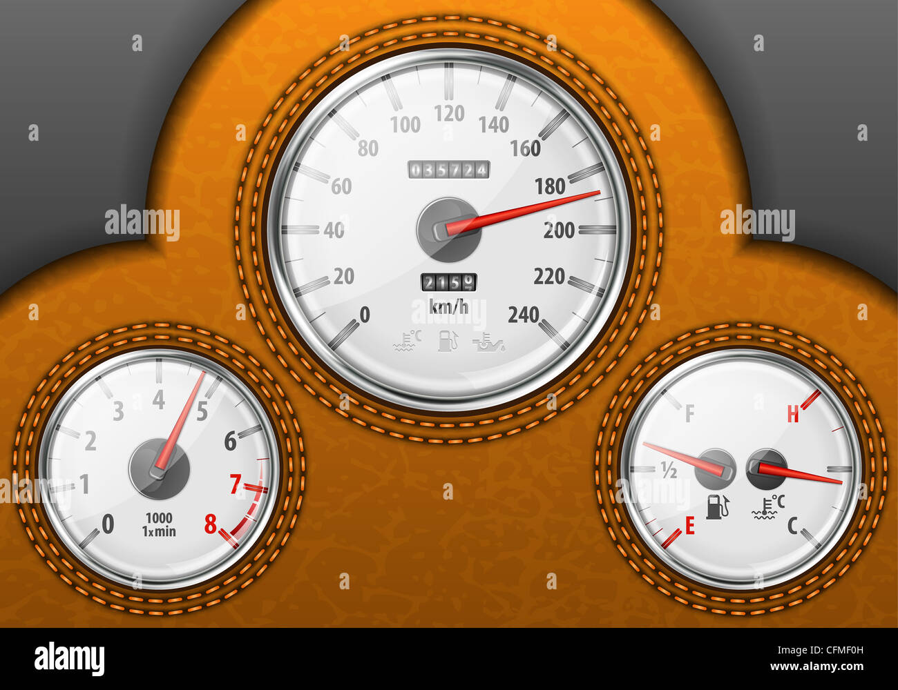 Detailed Leather Car Dashboard with Speedometer, Tachometer, Fuel and ...