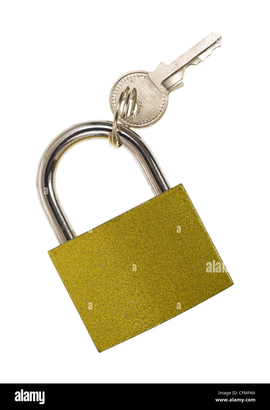 Padlock with key attached Stock Photo - Alamy