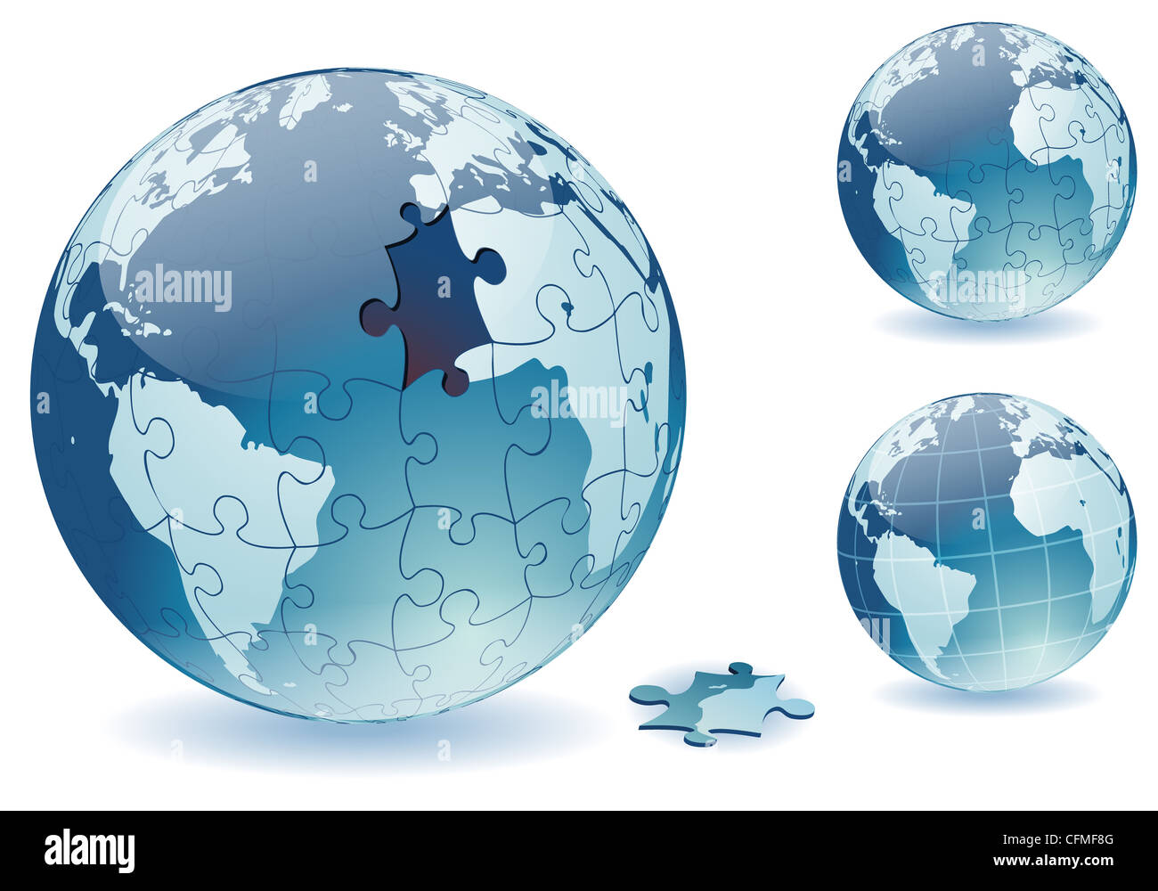 Set Globes Planet Earth from Puzzles, vector illustration Stock Photo ...