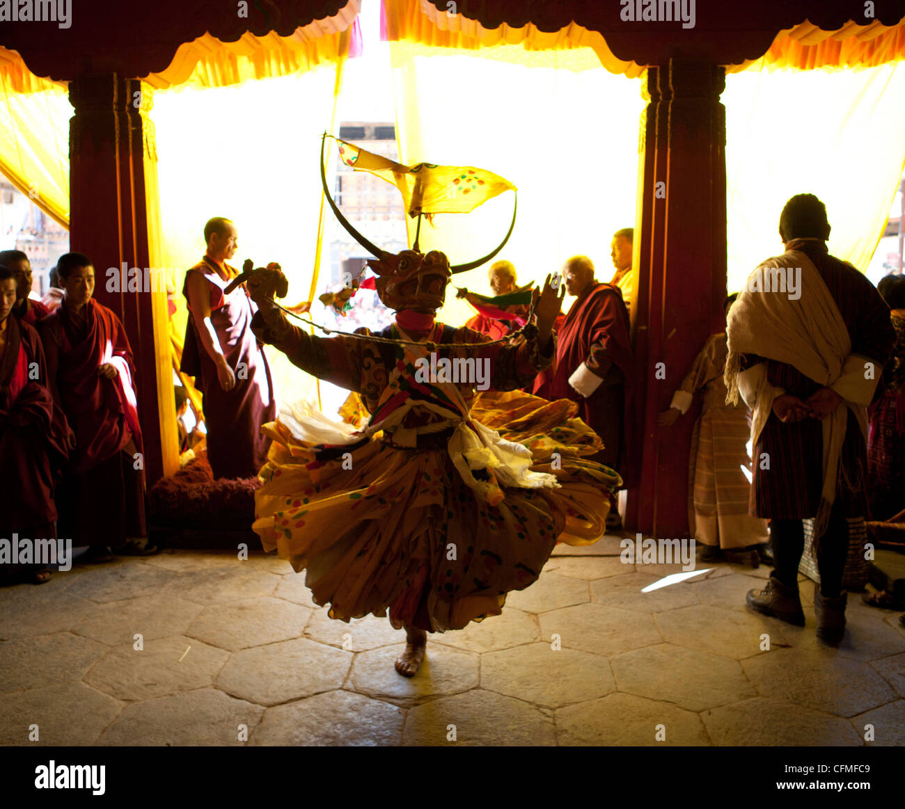 Buddhist monk in costume and mask, Gangte, Phobjikha Valley, Bhutan ...