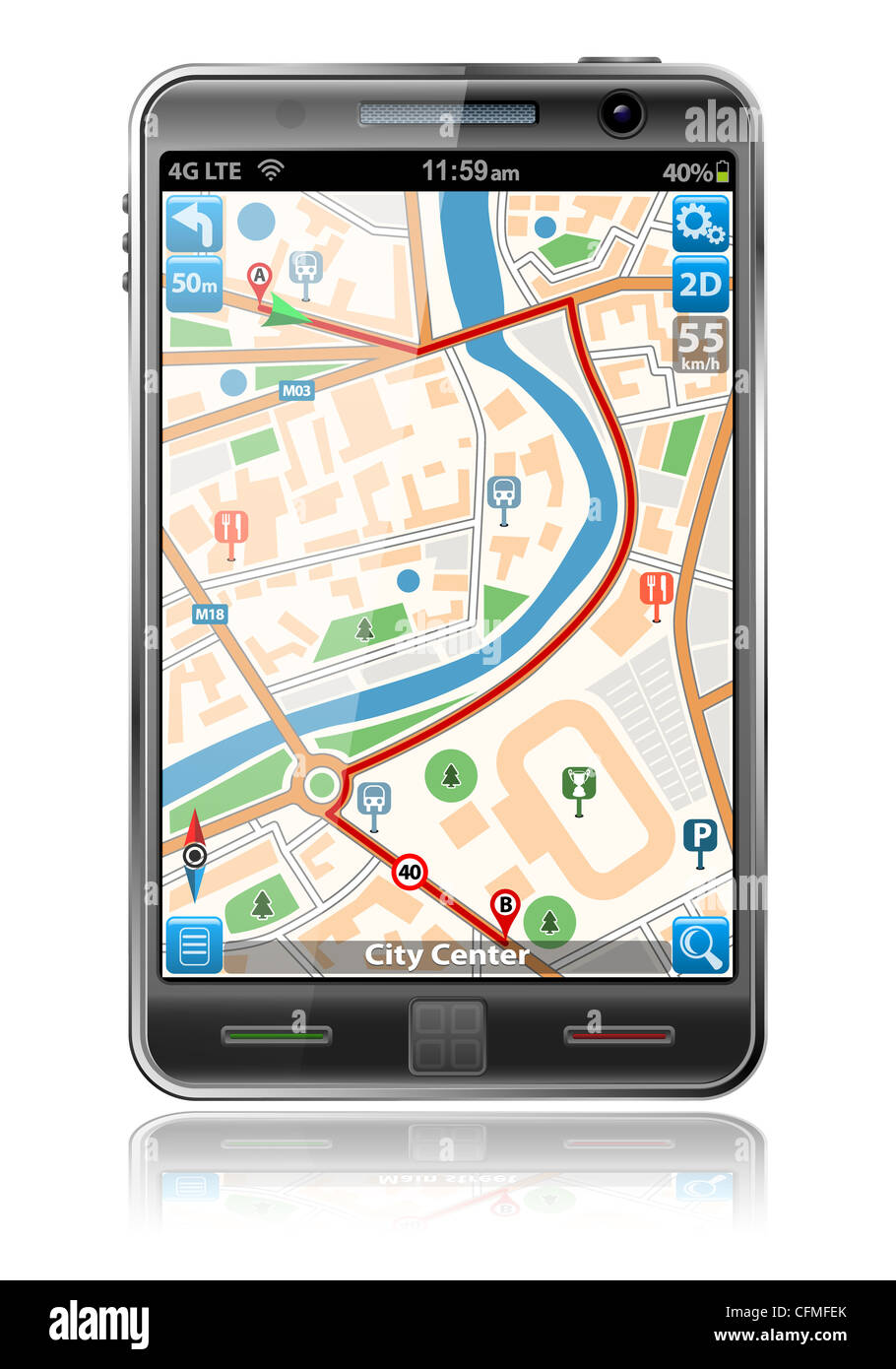 Smart Phones with GPS Navigation Application, isolated on white ...