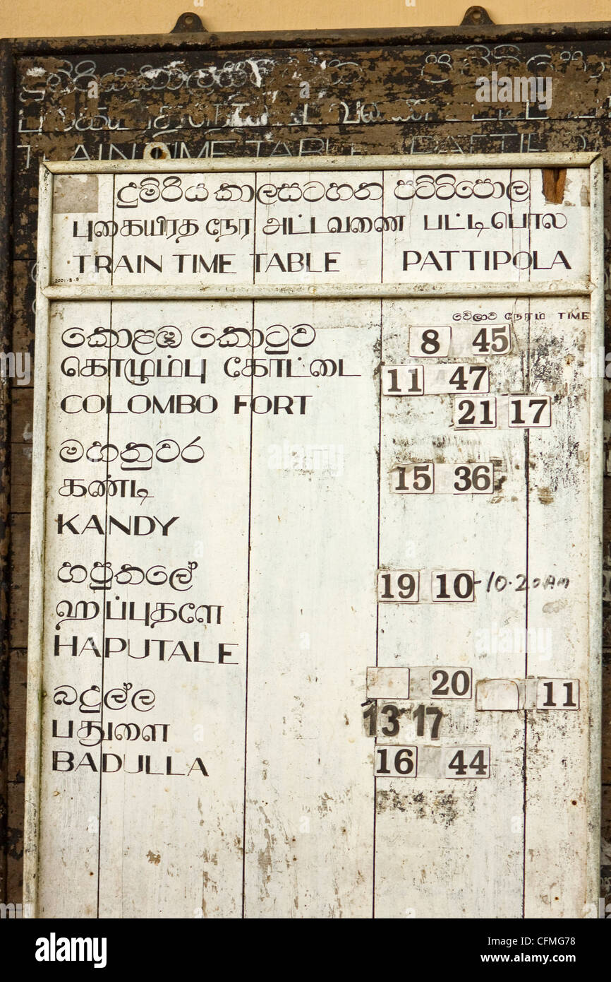Timetable for the Colombo to Badulla train at Pattipola, highest ...