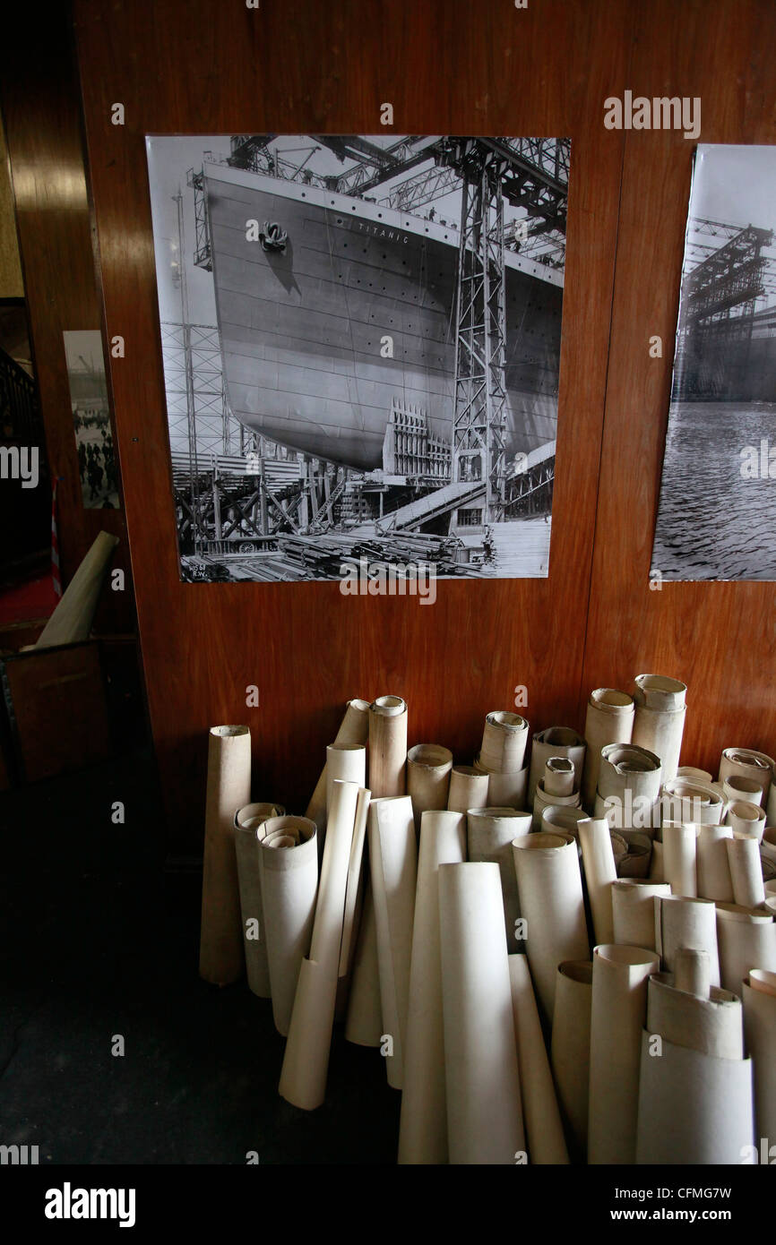 Old ship displacement hull drawings are seen against the wall in the ...