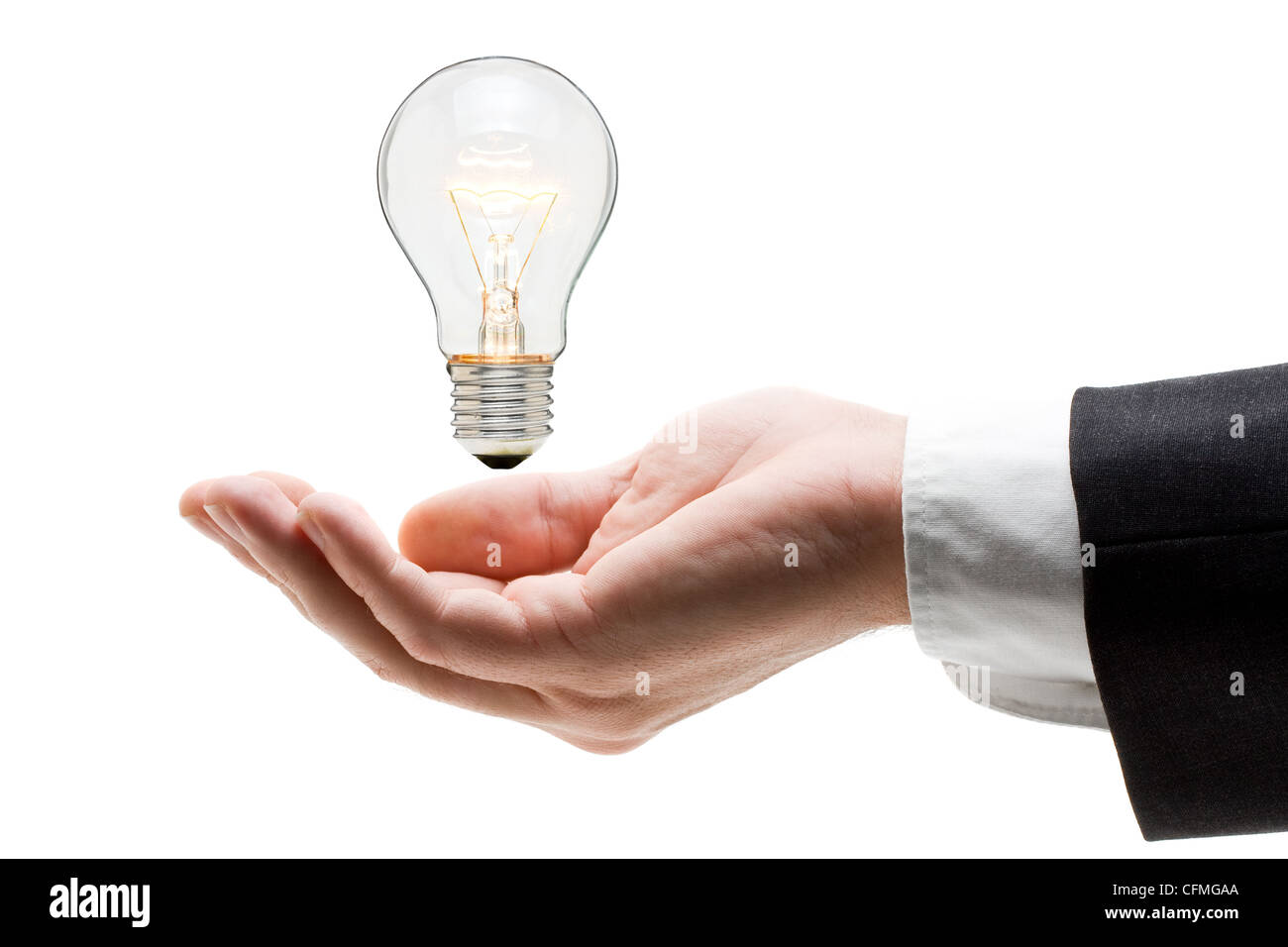 Business man holding light bulb in his hand - creativity concept Stock ...
