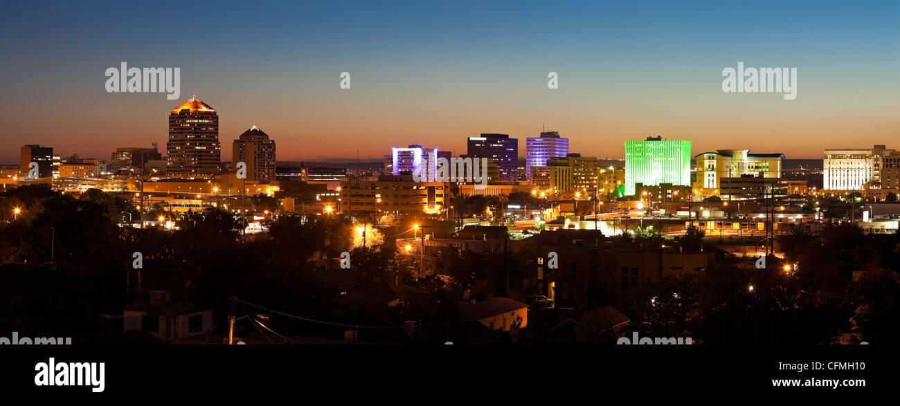 USA, New Mexico, Albuquerque, Panoramic cityscape at dusk Stock Photo ...