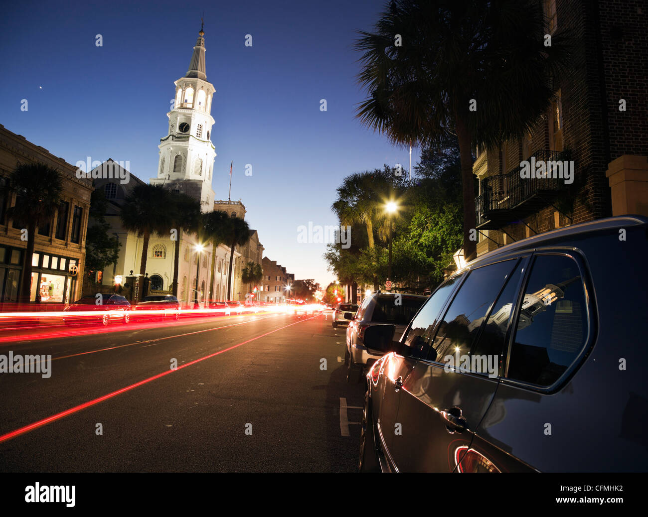 USA, South Carolina, Charleston, Light trails in street Stock Photo - Alamy