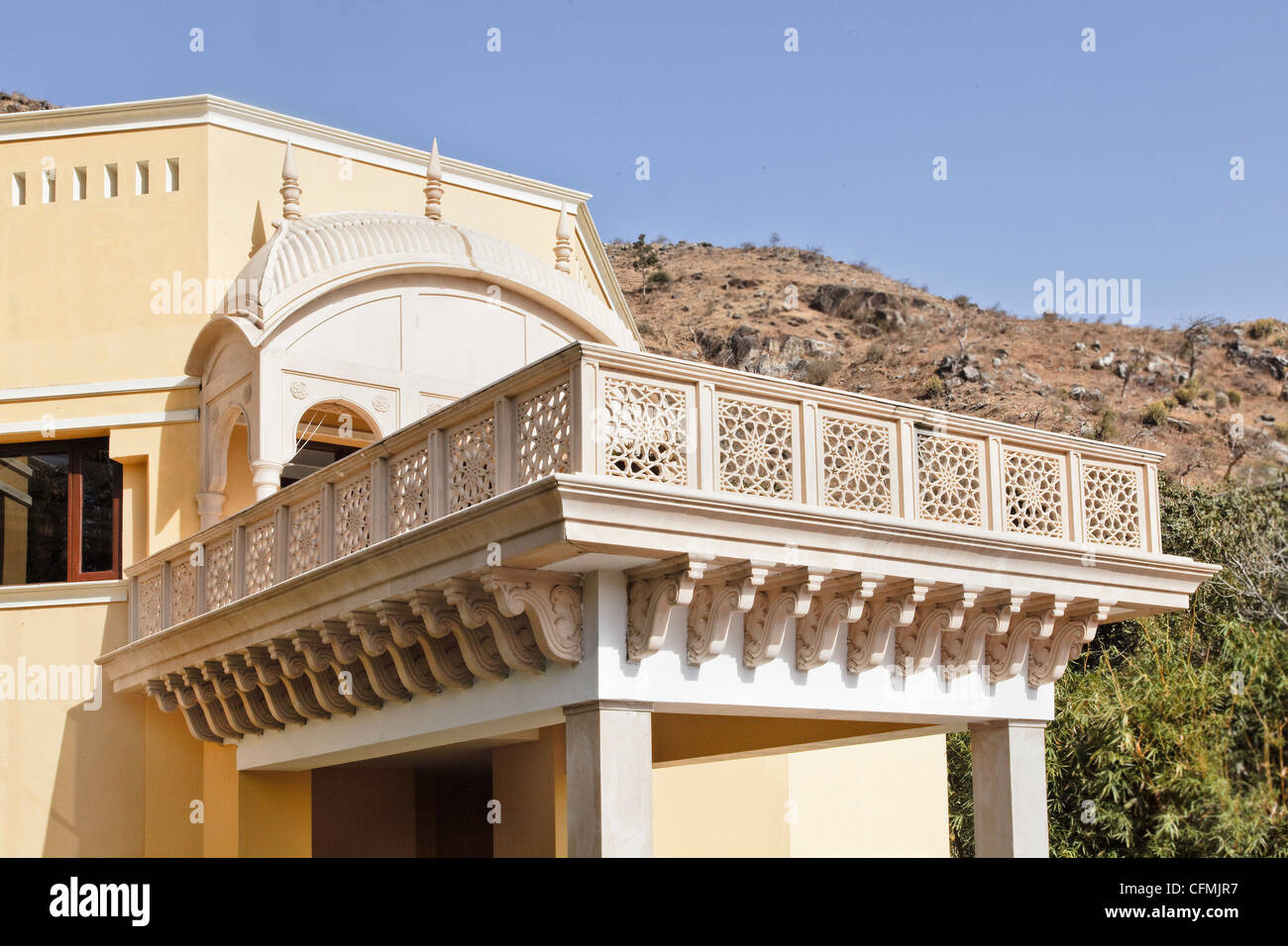 Horizontal shapes of Rajasthan architecture, domed terrace and balcony ...