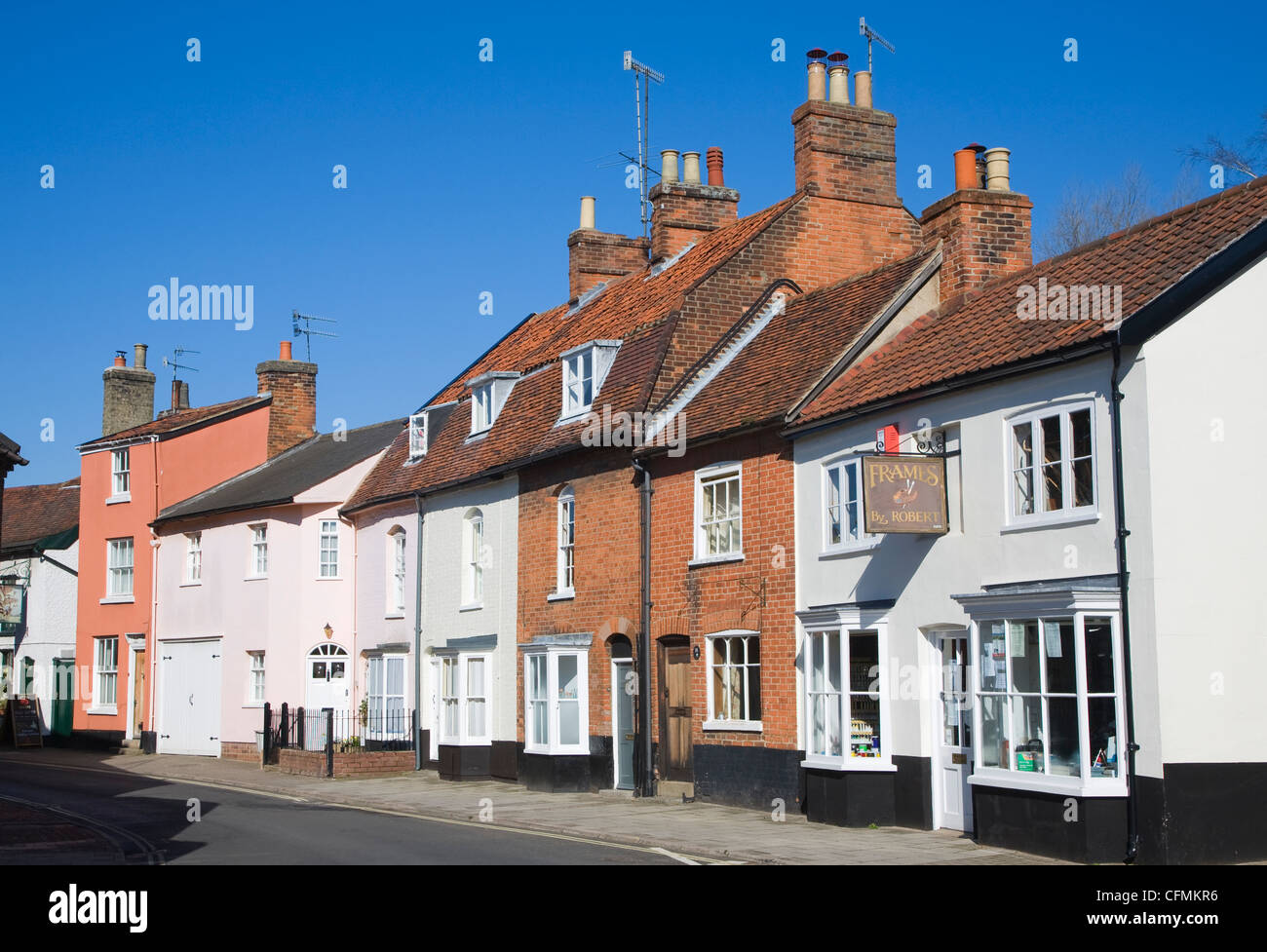 Attractive historic buildings, New Street, Woodbridge, Suffolk, England ...