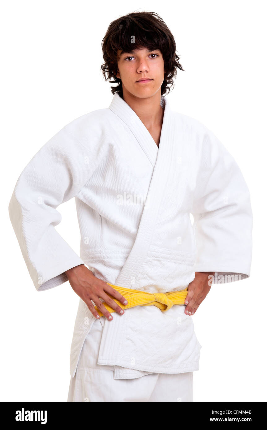 Young fighter posing against a white background Stock Photo - Alamy