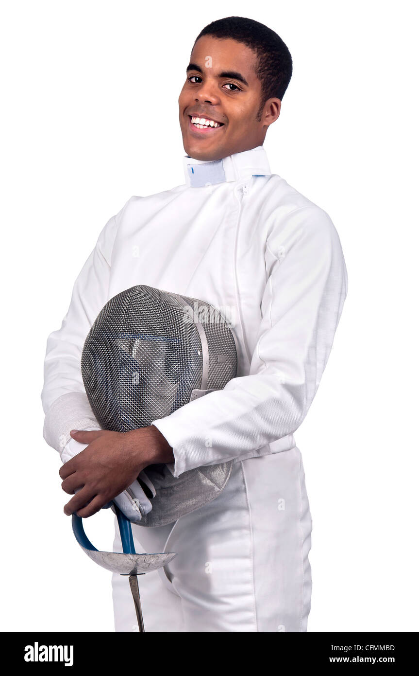 Male fencer isolated in white Stock Photo - Alamy