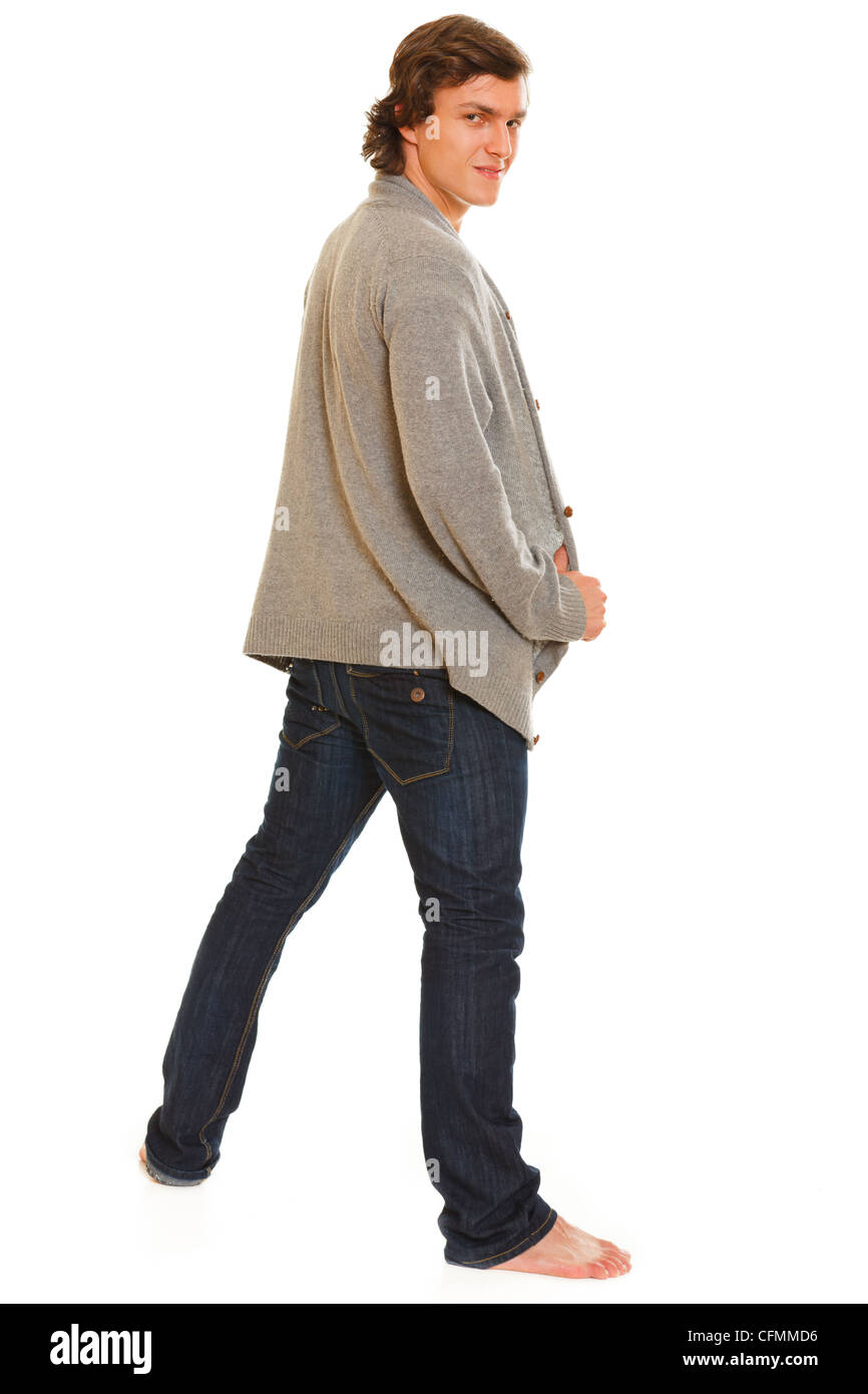 Full length portrait of young man turn back Stock Photo - Alamy