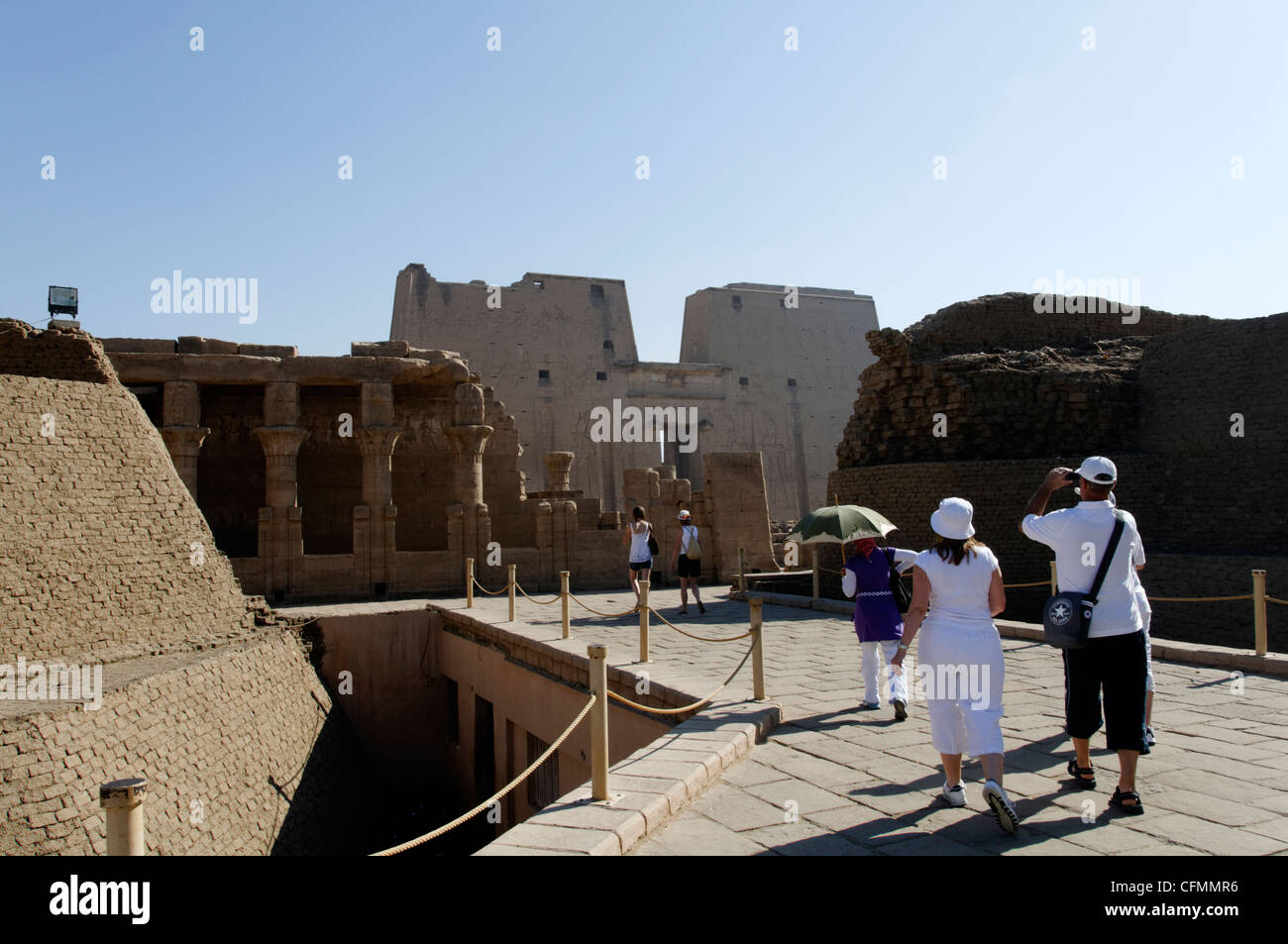 Edfu. Egypt. Africa. View of tourist’s people walking along wooden ...