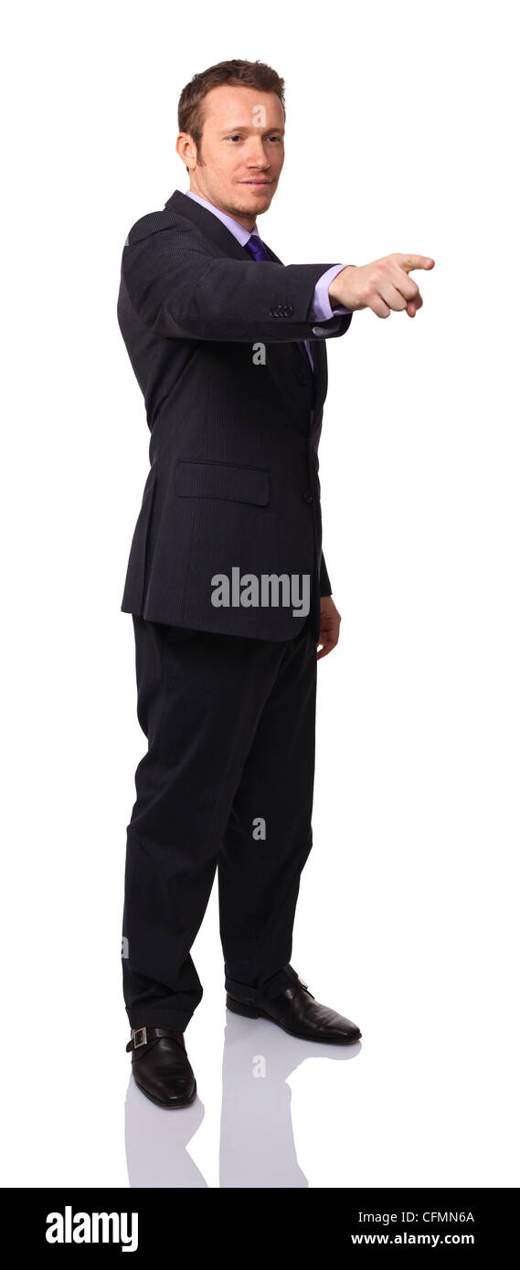 standing caucasian man pointing isolated on white Stock Photo - Alamy