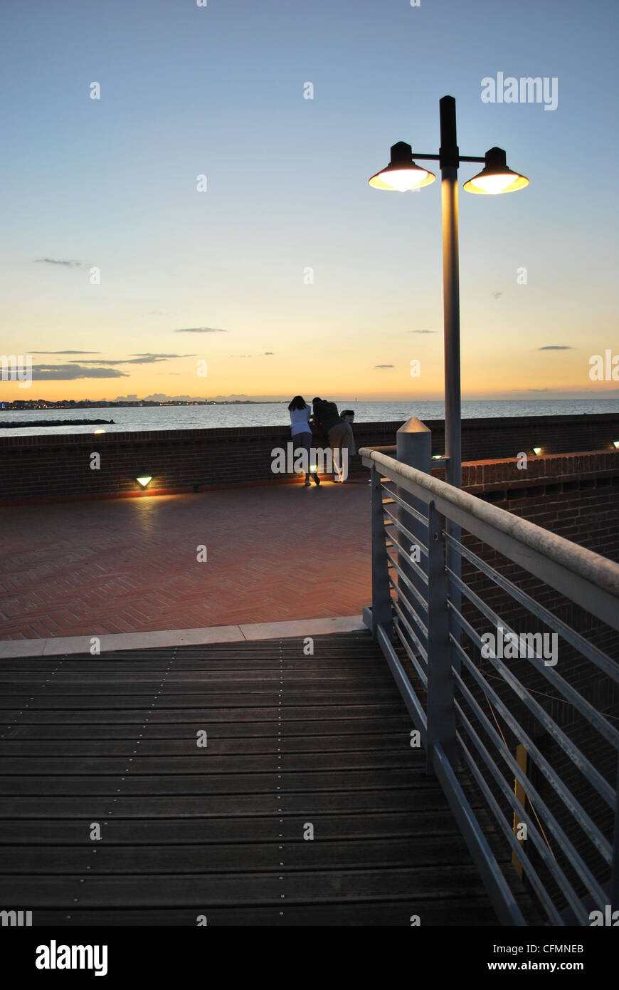 Marina structure facing the sea at sunset, Rimini, Emilia Romagna ...