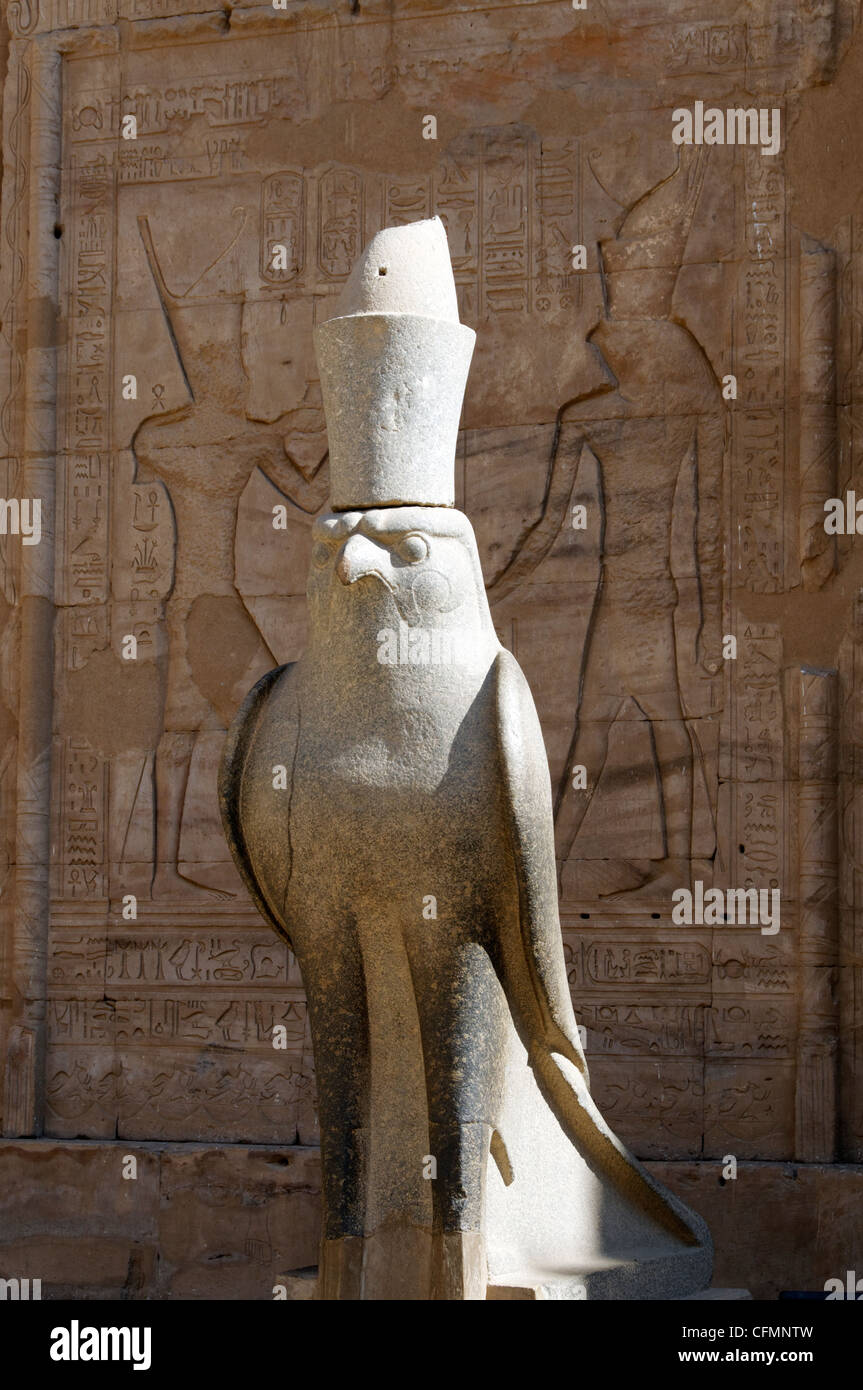 Edfu. Egypt. Africa. View of the single granite statue of Horus that ...