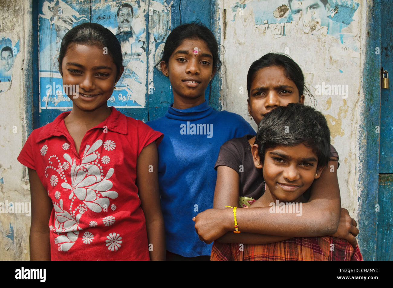 portrait of Tamil tea pickers' children at the Dambatenne Plantation ...