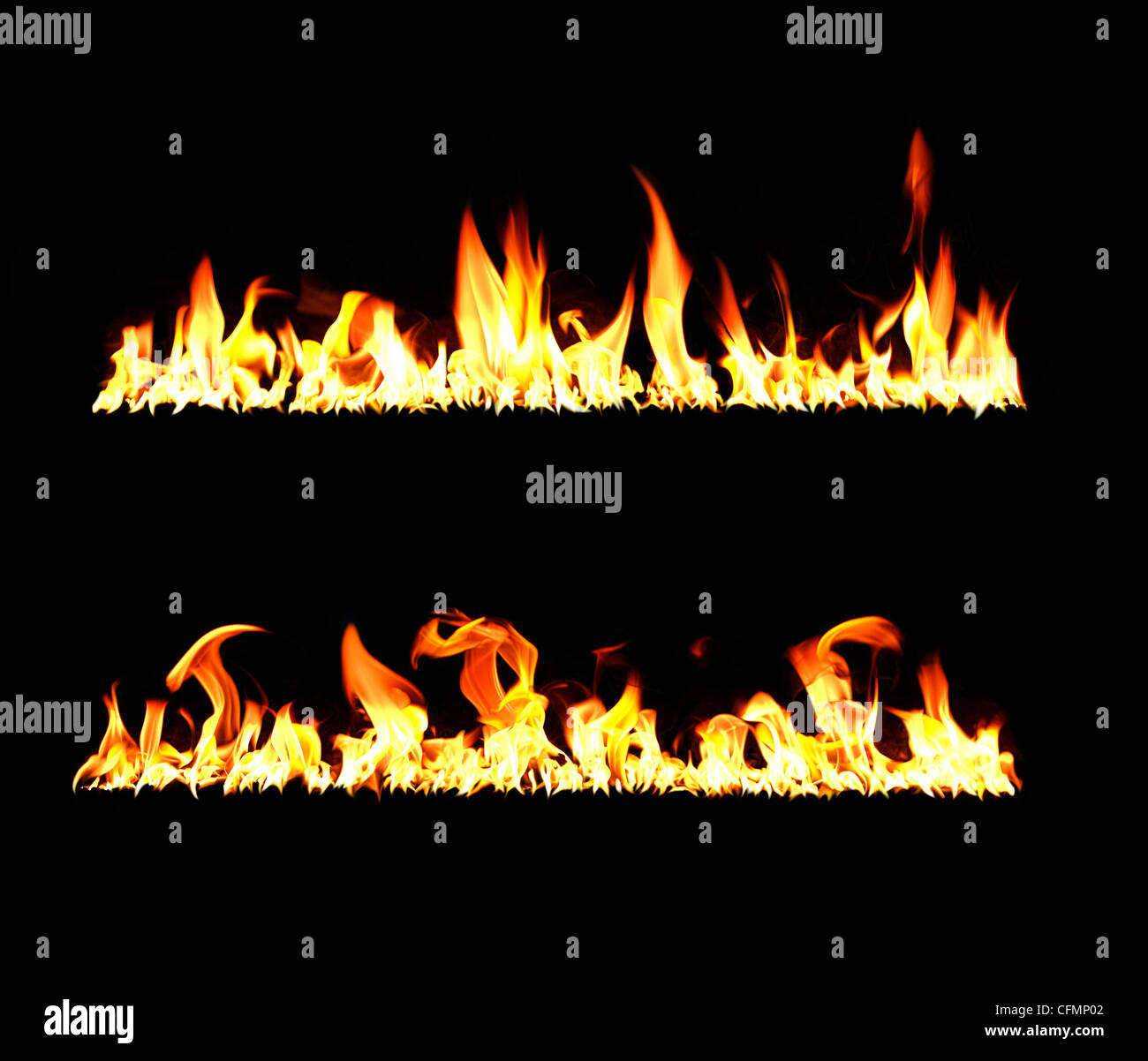 Two lines of flames on a black background, high contrast, high ...