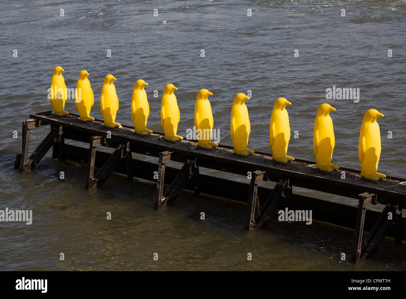 Yellow plastic penguins outside the Kampa Museum, Prague, Czech ...