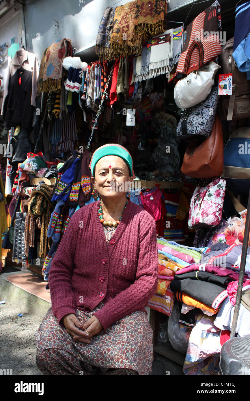 a shopkeeper wearing a traditional hat, Shimla, Himachal Pradesh, India ...