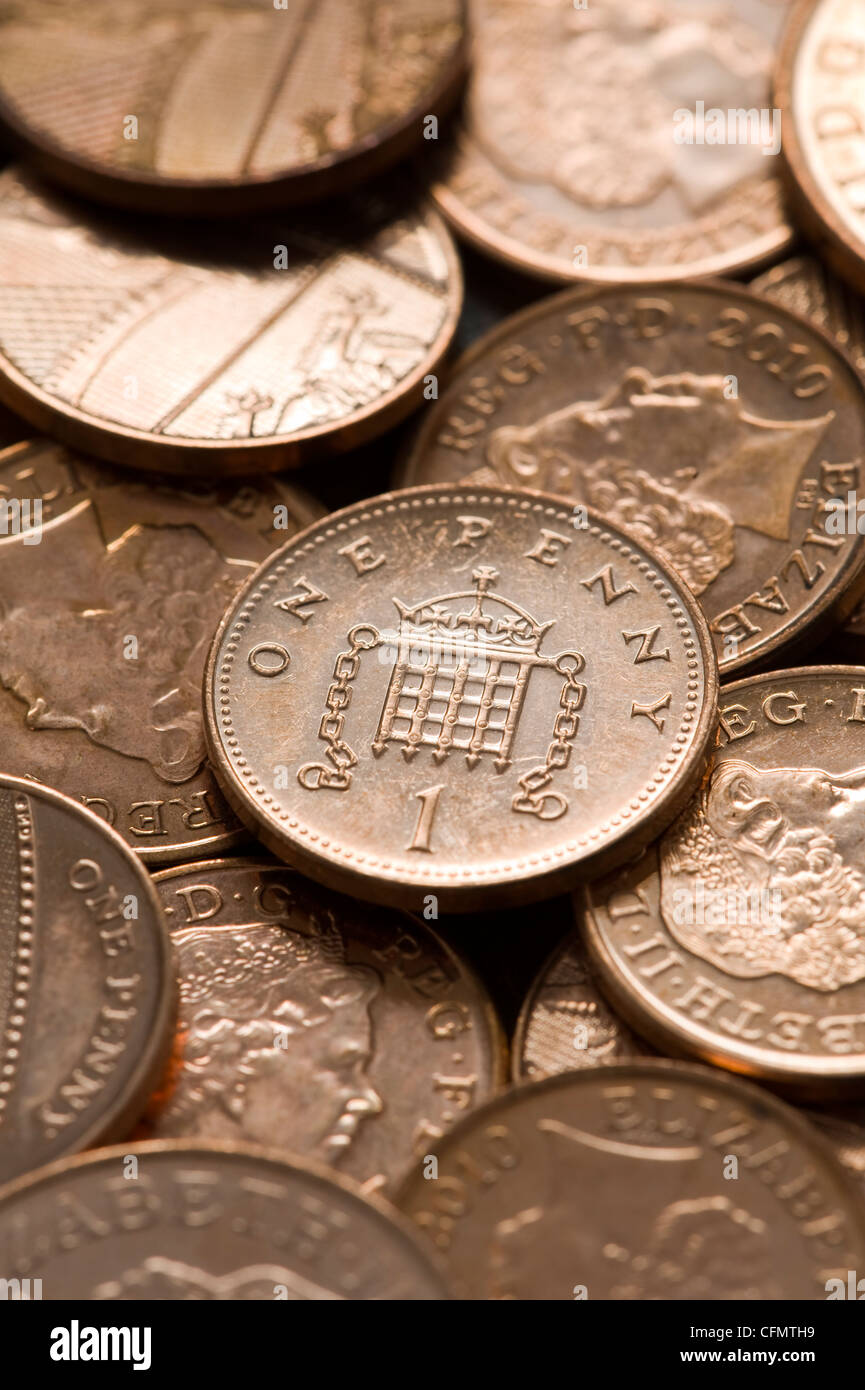 full frame image of british sterling pennies Stock Photo - Alamy
