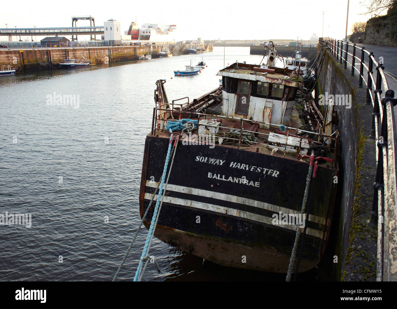 Solway Harvester wrecked fishing boat in Douglas Harbour Stock Photo ...