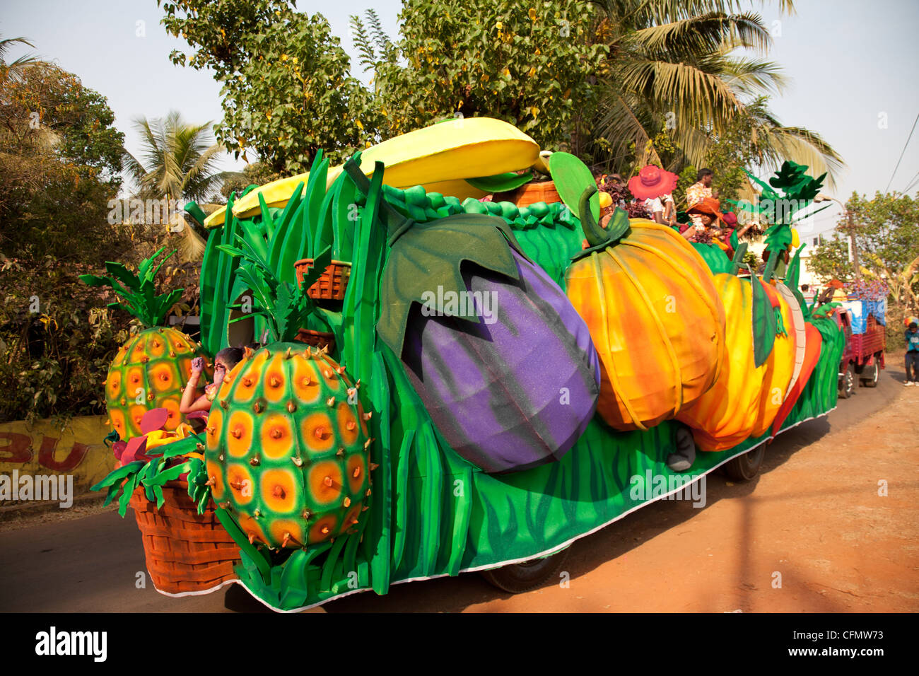 Carnival procession Benaulin South Goa India ,float, lorry with fruit ...