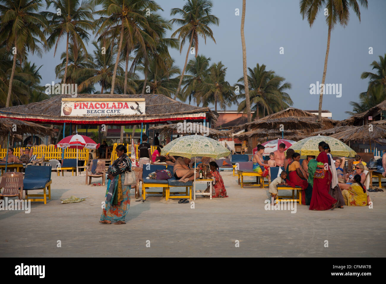 Bar and Palm trees on Colva Beach in India Stock Photo - Alamy
