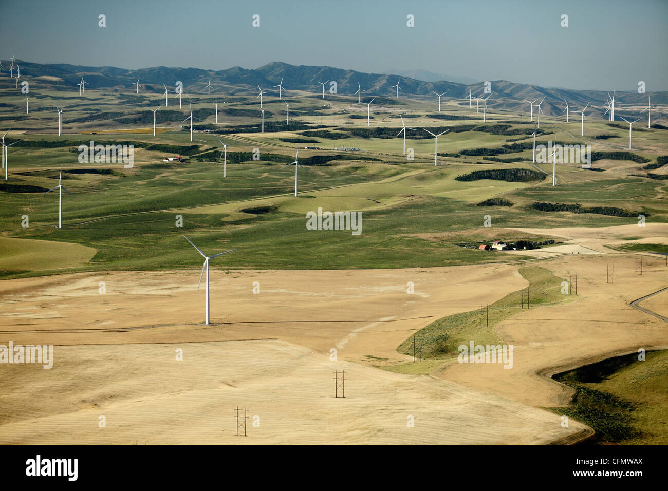 An aerial view of a modern wind farm Stock Photo - Alamy
