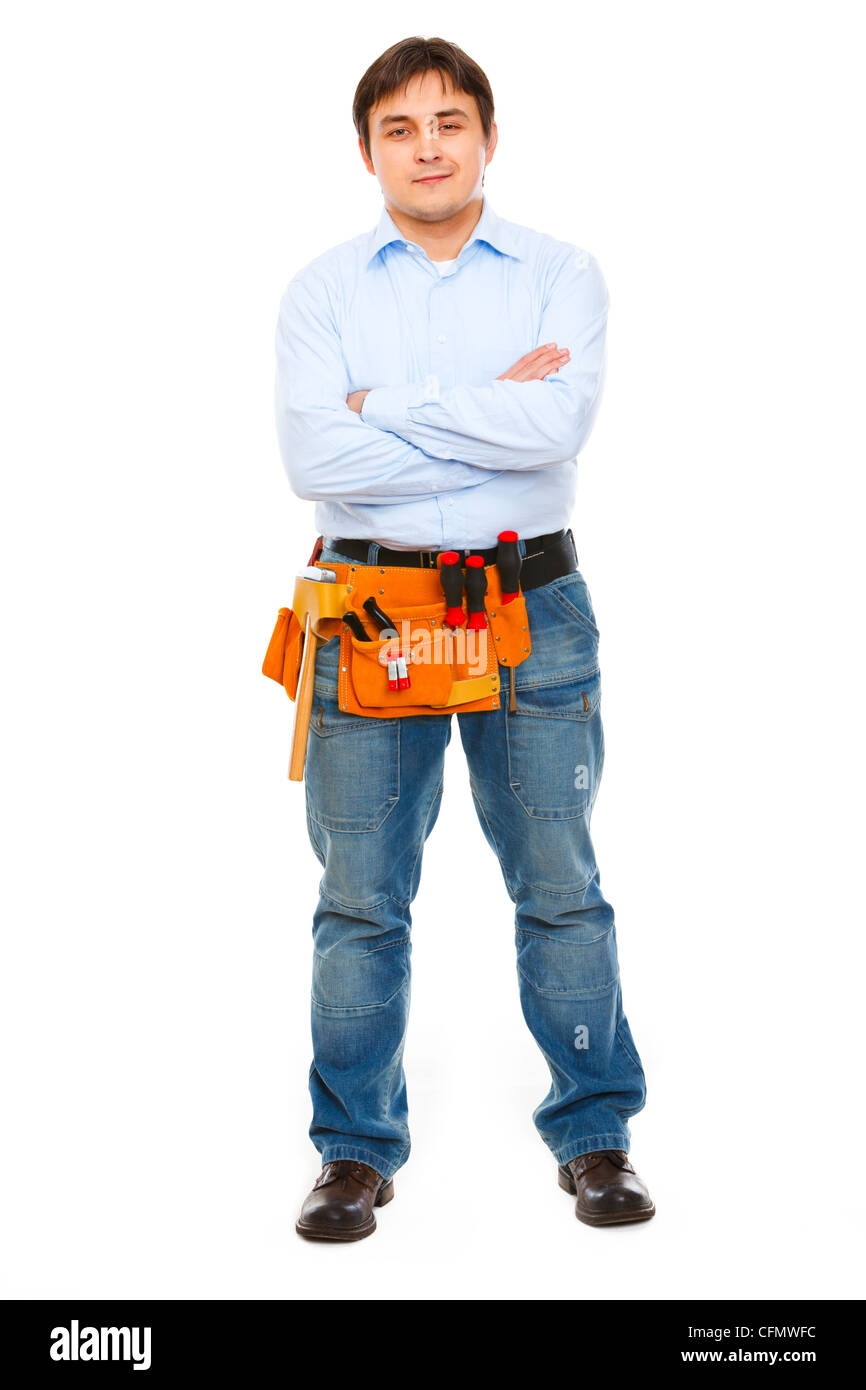Full length portrait of construction worker Stock Photo - Alamy
