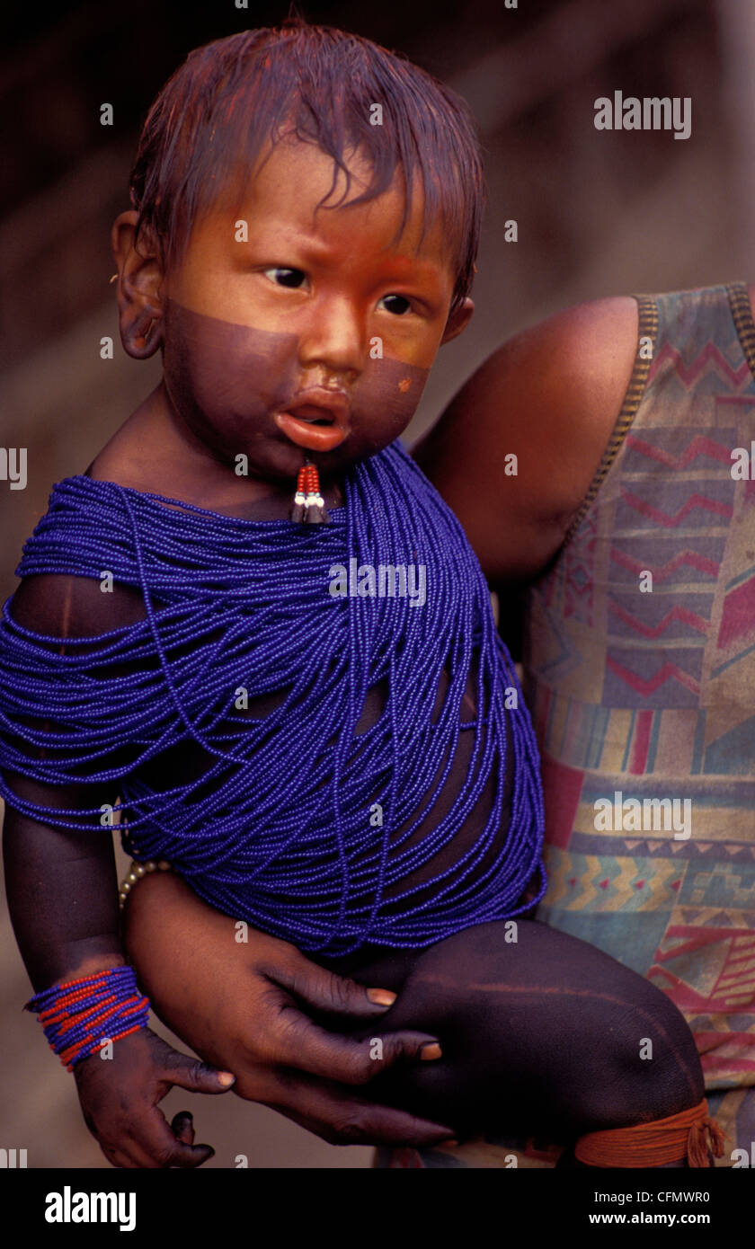 Xikrin Indigenous People, Amazon rain forest, Brazil. Child portrait ...