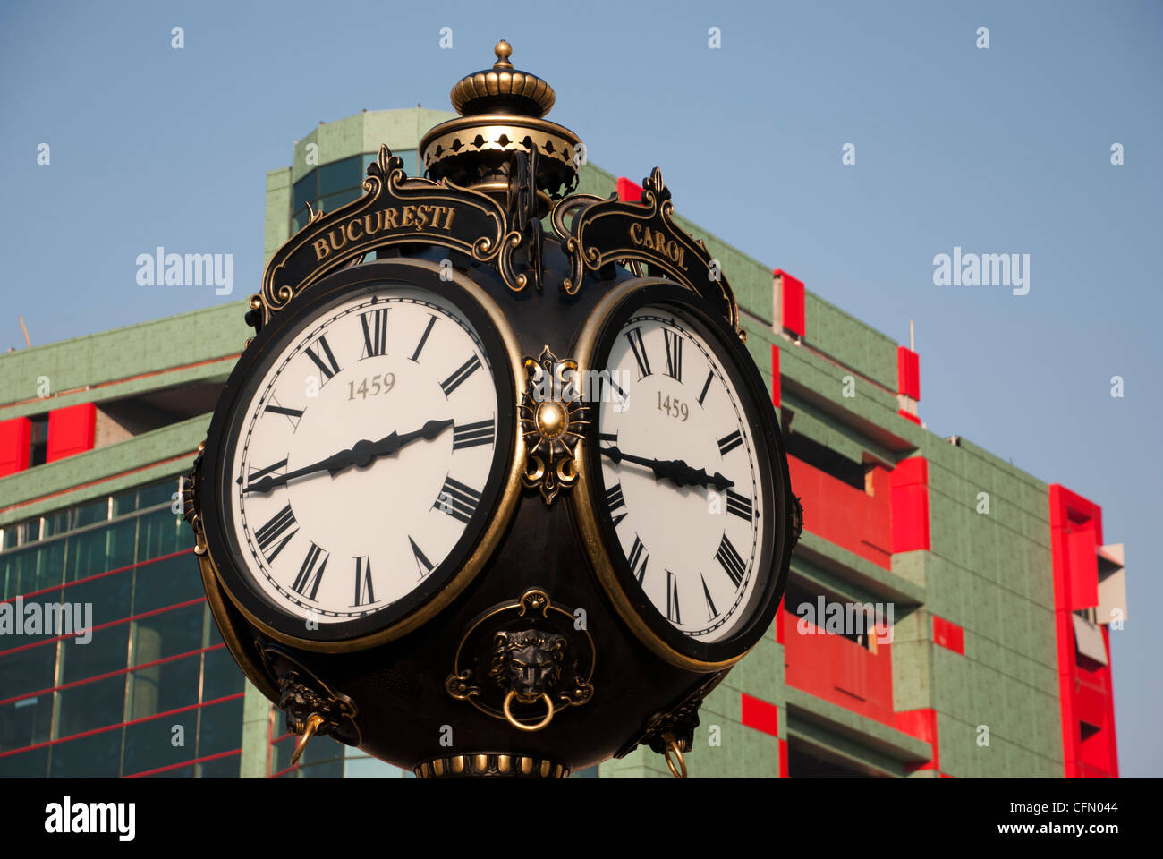 outside clock in Carol square Bucharest Stock Photo - Alamy