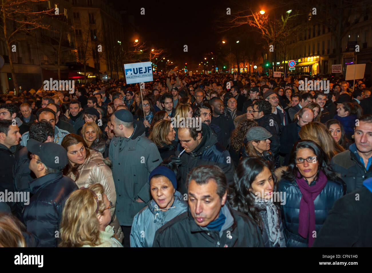 Paris, France, Sad Crowd of Supporters, Jewish Demonstration, People ...