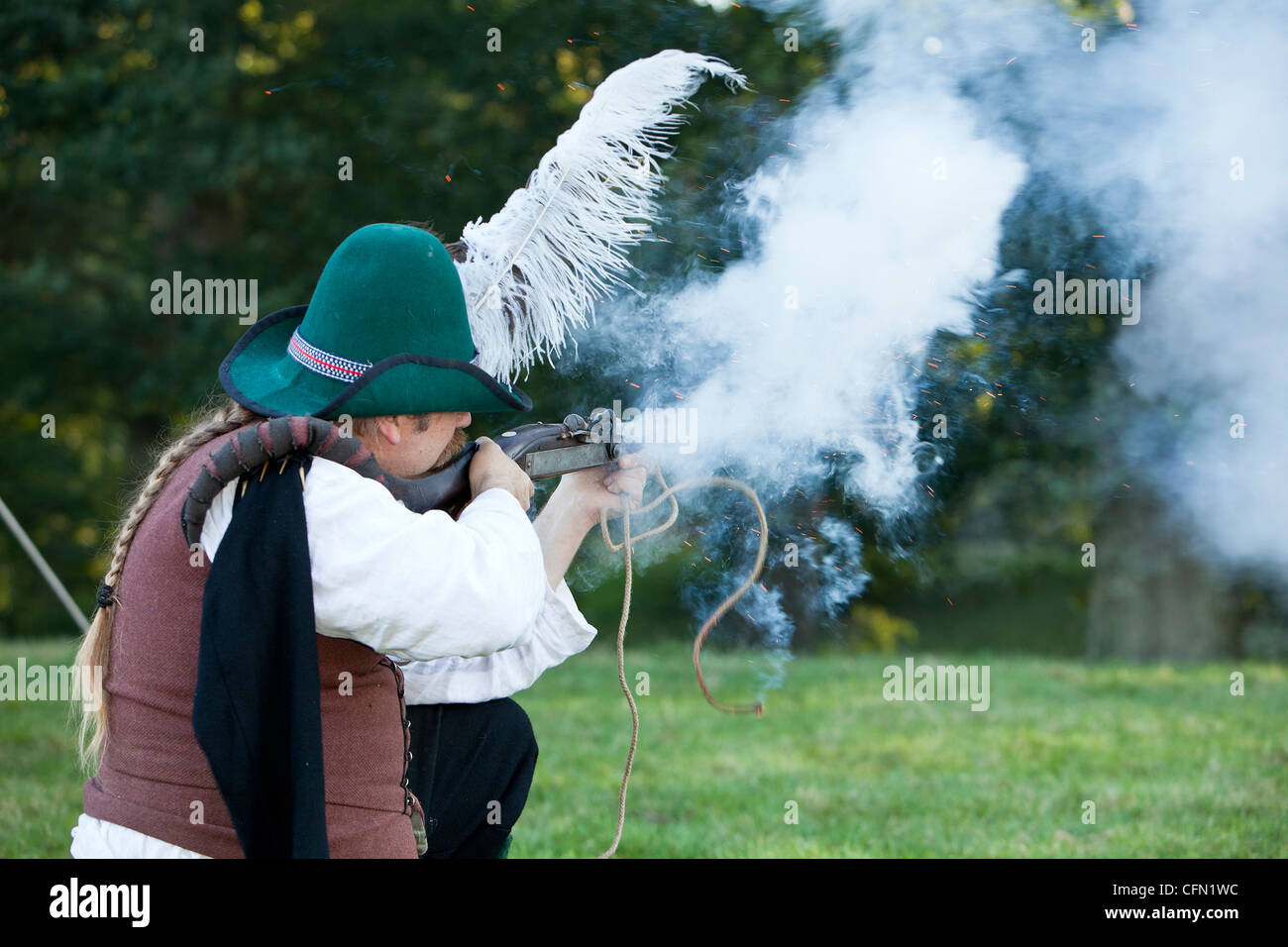 Historian Tim Eagling shooting a 16th century musket at living history ...