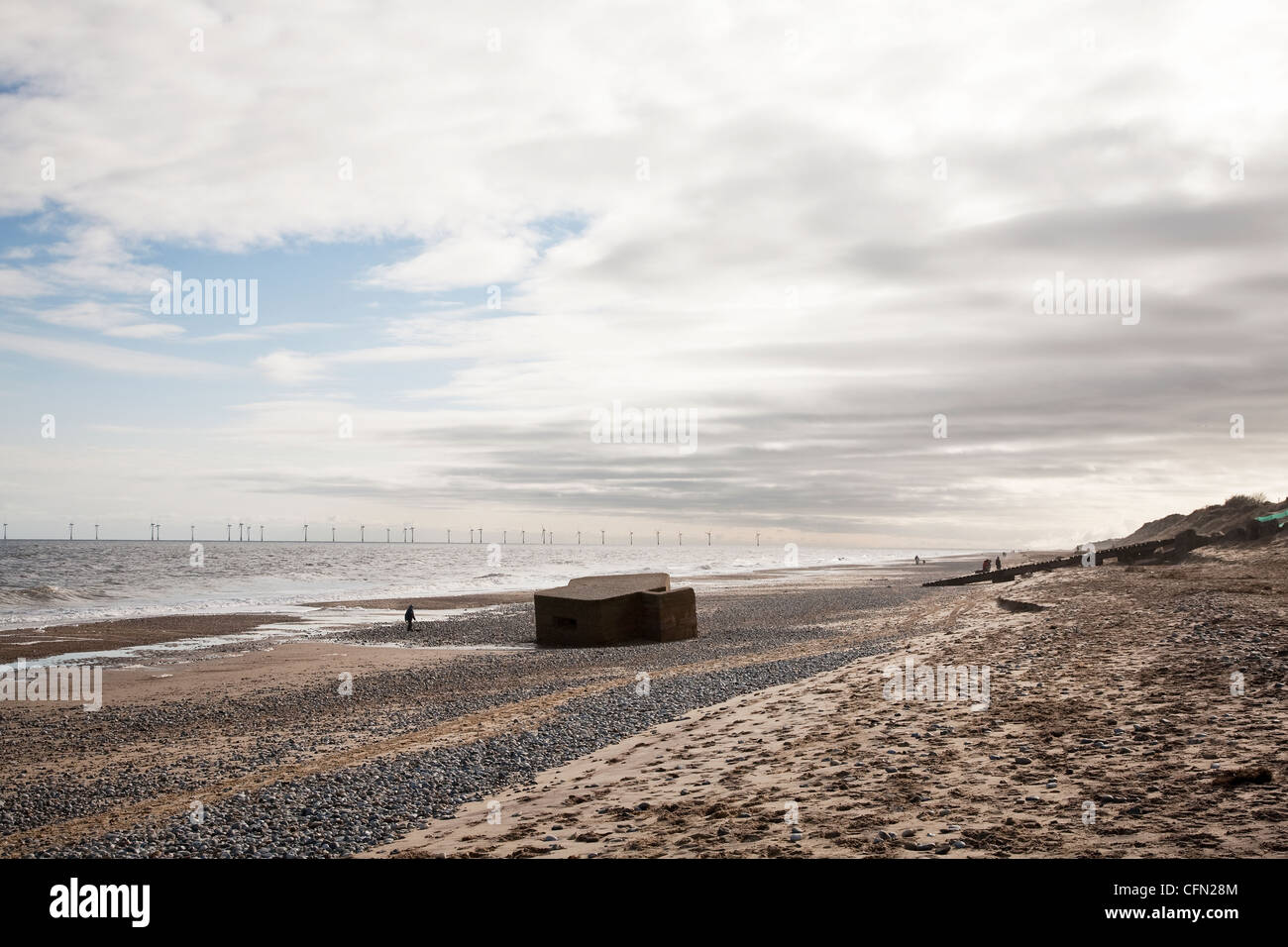 Hemsby Beach in winter, showing old 'pillbox' relic from the second ...