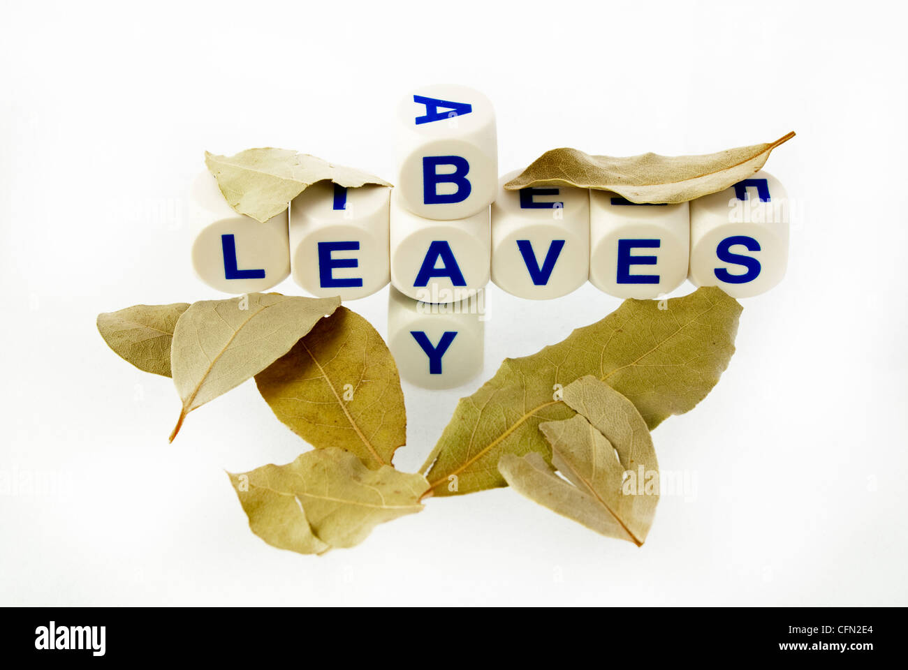 Letters spelling out "Bay Leaves Stock Photo - Alamy
