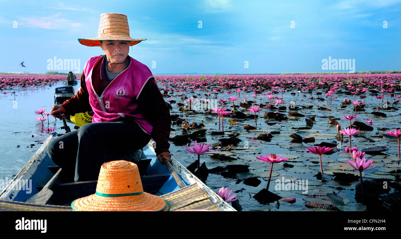 Thai lady tour guide waiting for tourists in Udonthani Northeastern ...